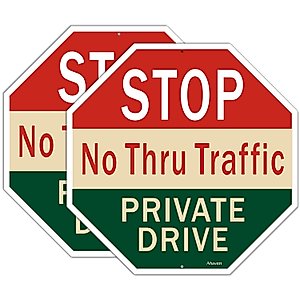 Stop No Thru Traffic Private Drive Sign 12" x 12" Private Driveway Sign Metal Reflective No Thru Traffic Sign Rust Free Aluminum Stop Sign UV Protected Waterproof Outdoor Use 2 Pack