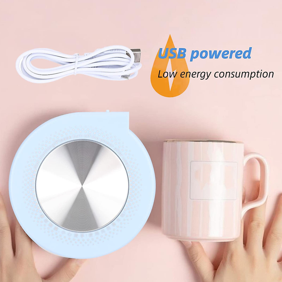 Coffee Mug Warmer, 10 W Compact Portable Candle Warmer Plate USB Charge with Non-Slip Sponge Pad Easy-to-Use Durable Mug Warmer for Tea, Water, Cocoa, Soup, Tea, Milk(blue)