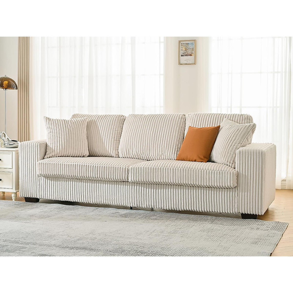 97 in Sofa Couch, Big Comfy Couch for Living Room, Cloud Couch with Oversized Armchair, Small Sofa with 24 in Deep Seat, Velvet Couch for Home and Apartment, Modern Couch, 3 Seater Couch, Beige