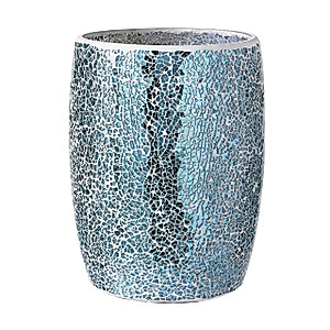 Bathroom Wastebasket - Glass Mosaic Decorative Trash Can Dia 7.5" H 10" (Navy Blue)