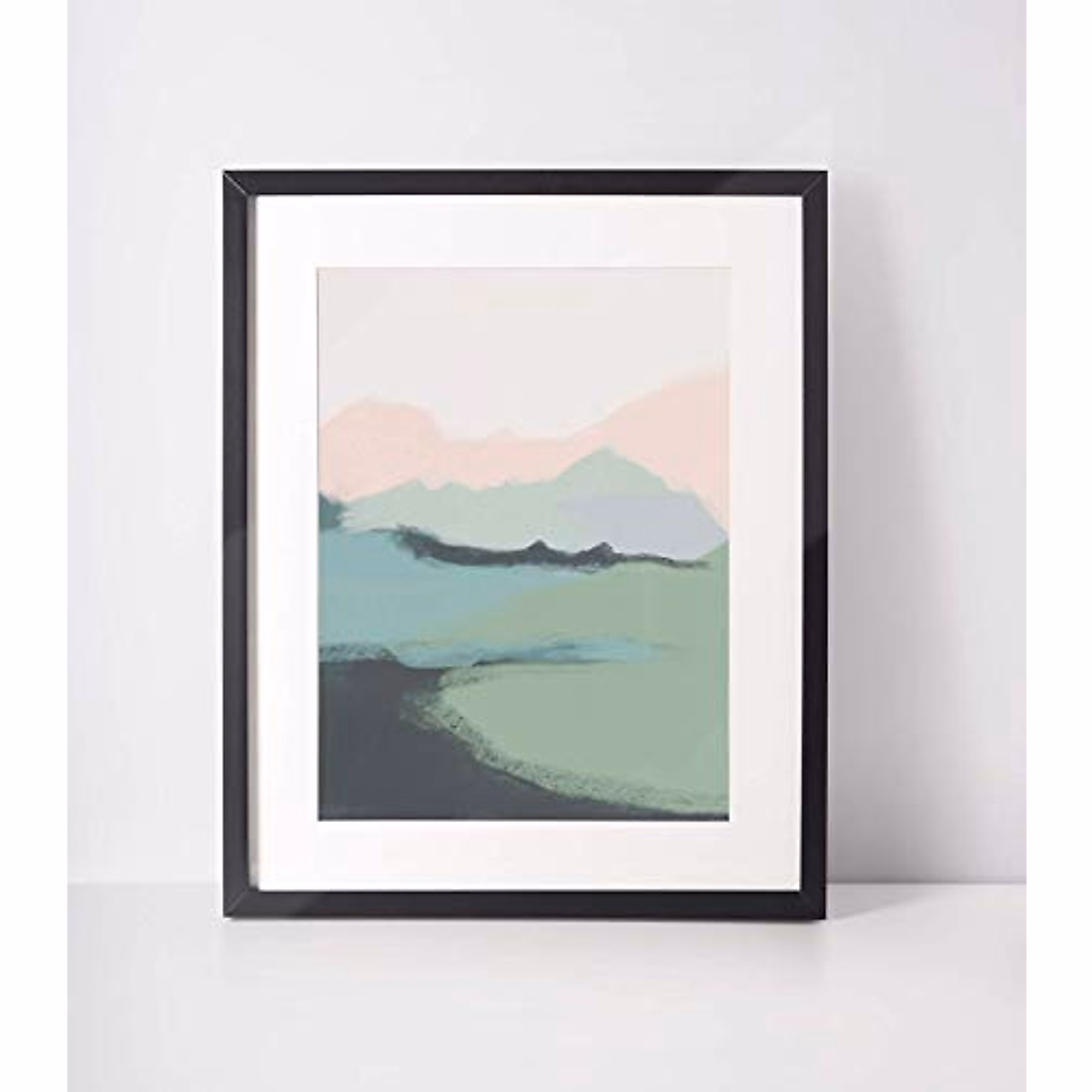 Mountain View, Minimalist Abstract Art, Blue Green Contemporary Wall Art For Home Decor, Modern Boho Art Print Poster, Country Farmhouse Wall Decor 11x14 Inches, Unframed (Mountain View #1)