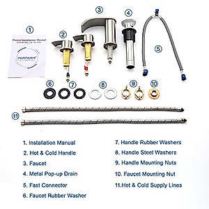 Brushed Nickel Waterfall Bathroom Faucets for Sink 3 Hole - Widespread Bathroom Faucet Two Handles 8 Inch, Modern Bathroom Sink Faucet, with Metal Pop Up Drain Assembly & Supply Lines