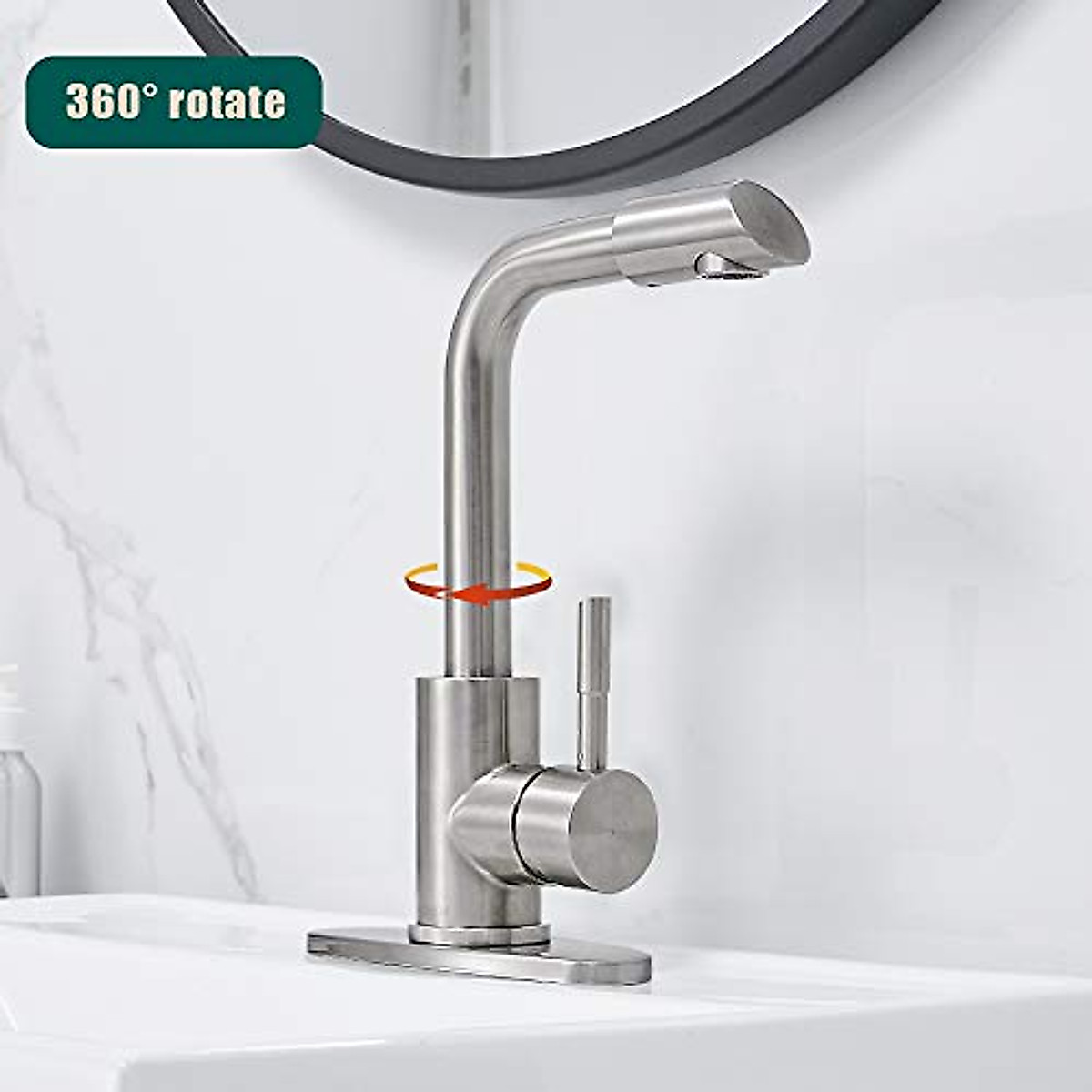 Hoimpro 360° Rotate Spout Single Handle Wet Bar Sink Faucet,Single Hole Bathroom Lavatory Faucet,Rv Small Bathroom Sink Faucet,Bar Vanity Faucet, Stainless Steel/Brushed Nickel (1 Or 3 Hole)