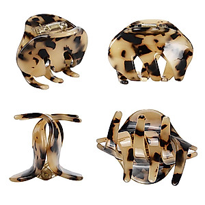 4 Pack 2.1 Inch Hair Claw Clips Tortoise Shell Cellulose Acetate Resin Hair Barrettes Medium French Design Hair Jaw Leopard Print Fashion Hair Styling Accessories for Women Girls
