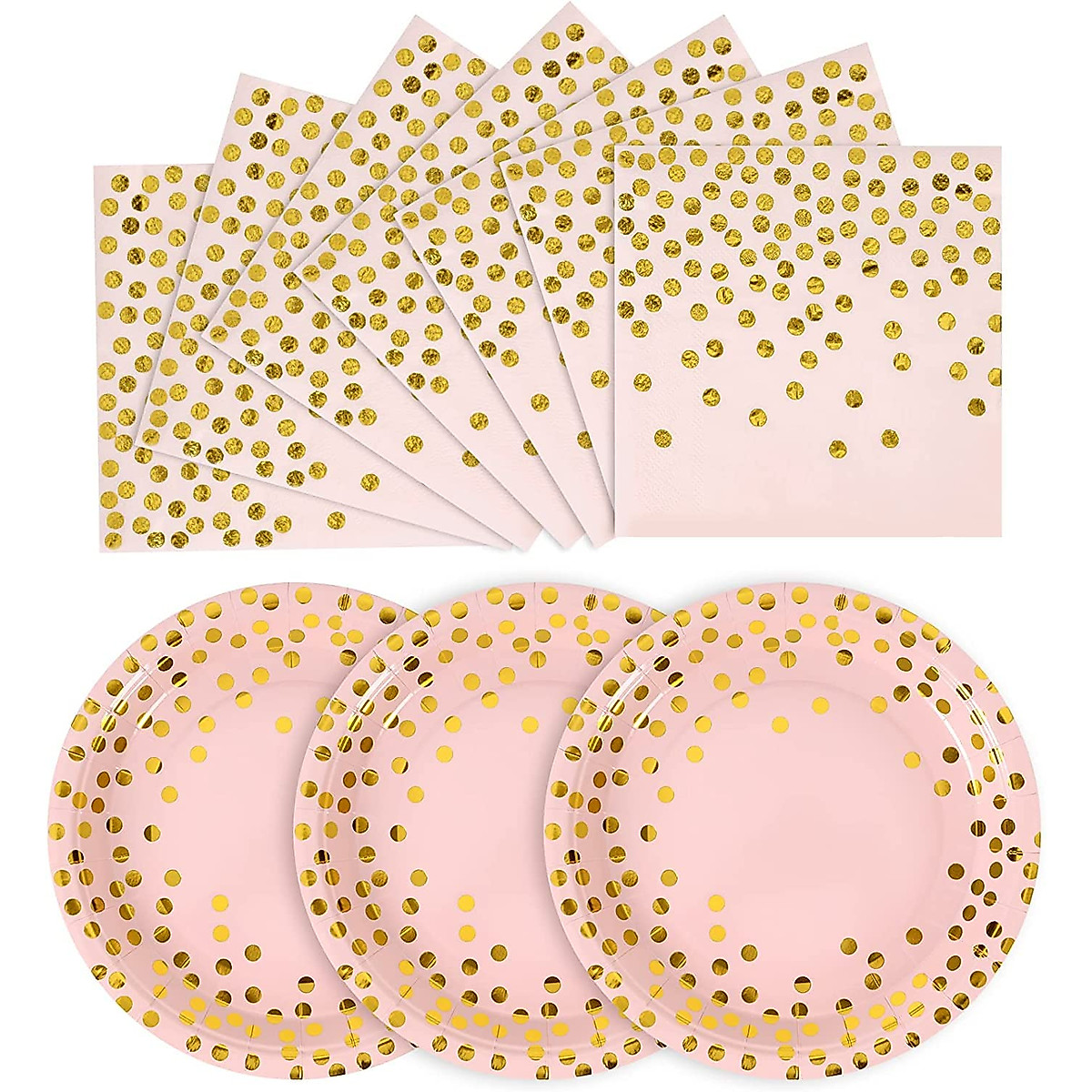 CENLBJ Pink and Gold Paper Plates & Napkins - 50 Pack - 25 * 7in Plates & 25 * 6.5in Napkins - Party Supplies for Birthdays, Receptions & All Occasions
