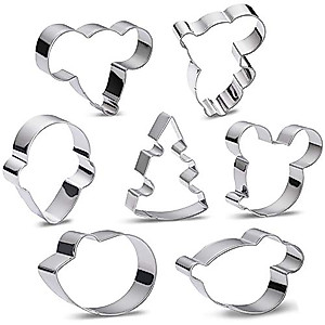 Cute Mouse Shaped Cookie Cutters Set of 7 pcs, Stainless Steel Mice Head Rat Cheese Series Fondant Cut-outs Set Baking DIY Molds