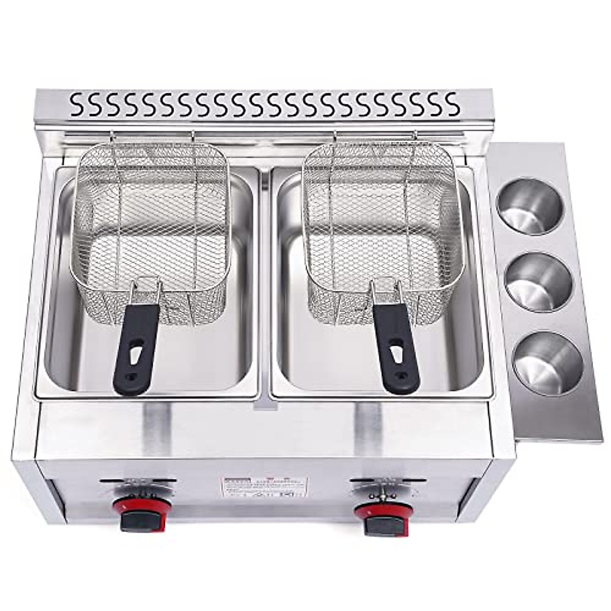 Gagalayong Commercial Countertop Gas Propane Deep Fryer，Dual Tanks Commercial LPG Gas Deep Fryer Stainless Steel with 2 Removable Baskets and Lids，Electric Countertop Fryer for Restaurant Kitchen（12L）