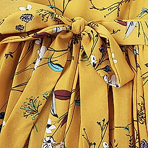 CM C&M WODRO Toddler Baby Girl Floral Dress Long Sleeve Mustard Yellow Dresses Flower Print Ruffle Playwear Fall Winter Dress(Yellow,5-6 Years)