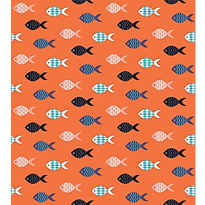 Ambesonne Peach Duvet Cover Set, Fishes Motif Nautical Marine Sea Underwater Creature Animal Aquarium, Decorative 2 Piece Bedding Set with 1 Pillow Sham, Twin Size, Coral Blue