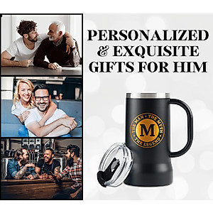 Onebttl Personalized Travel Mug with Handle, Beer Stein for Men, Funny Custom Alcohol Gifts for Beer Lovers, Unique Birthday Christmas Gifts for Him, the Man the Myth the Legend, C
