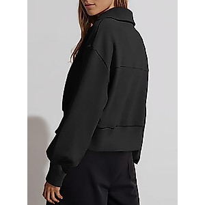 Dokotoo Womens Casual Half Zip Pullover Long Sleeve Sweatshirts Quarter Zipper Cropped Sweatshirt Tops for Women Teen Girls Fall Jackets Winter Warm Sweater Outfits Clothes Black Large