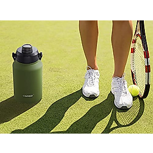 CIVAGO Half Gallon Insulated Water Bottle Jug with Handle, 64 oz Stainless Steel Sports Water Flask, Large Metal Canteen Growler, Black