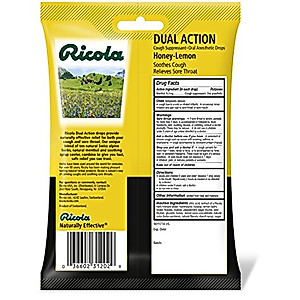 Ricola Dual Action Honey Lemon Cough Drops, 19 Count