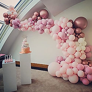 143Pcs Girl's Birthday Pink and Rose Gold Confetti Different Size Balloons Garland Kit Dark and Baby Pink Latex Balloons Gold Chrome Balloons for Wedding Bridal Shower Baby Shower Party Decoration