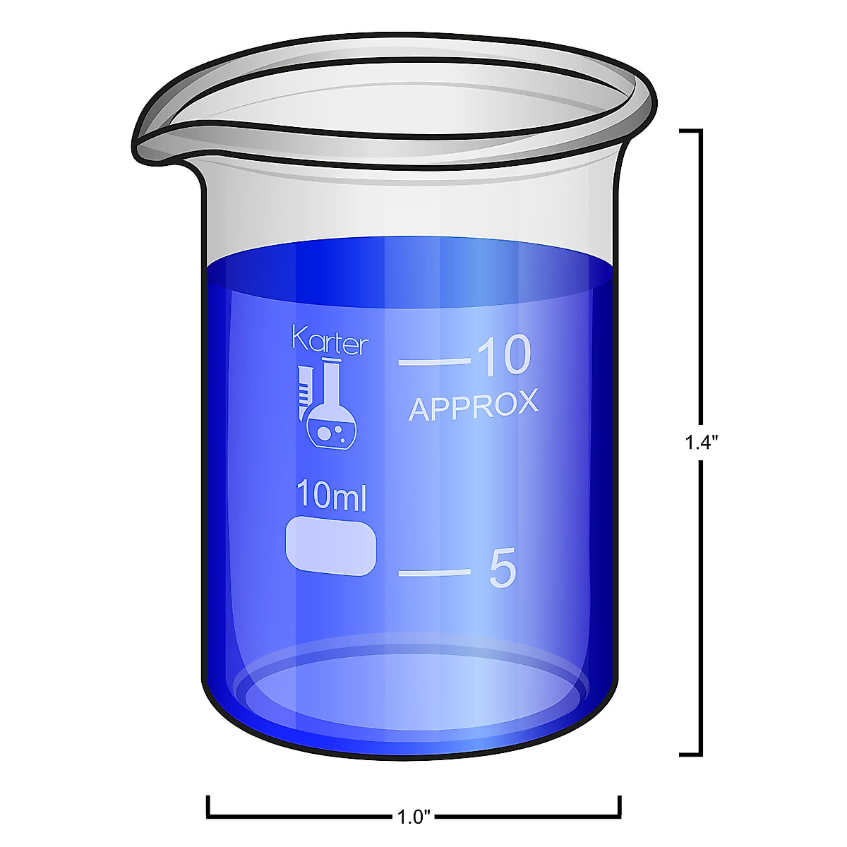 Glass Low Form Beaker Set, 4 Sizes - 10, 50, 100, and 250ml, 3.3 Borosilicate Glass, Karter Scientific
