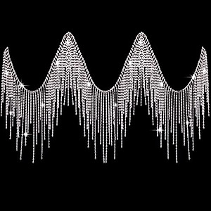 MTLEE Trim Rhinestone Fringe Belt Beaded Ribbon Tassel Chain for Jeans Clothing Accessories DIY Decoration (1 Yard, Silver)