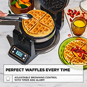 CRUX Rotating Belgian Waffle Maker with Deep Nonstick PFOA Free Plates, Digital Keto Chaffles Iron with LCD Display, Browning Control and Cord Storage, Stainless Steel