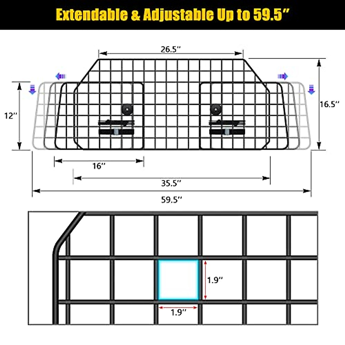Gtongoko Dog Car Barriers for SUVs, Vehicles, Cars, & Trucks, Adjustable Heavy-Duty Wire Mesh Pet SUV Barriers Universal-Fit, Dog Car Guard, Car Accessories Safety Travel