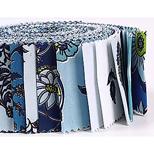 Soimoi 40Pcs Block Print Cotton Precut Fabrics for Quilting Craft Strips 2.5x42inches Jelly Roll - Blue