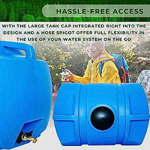WaterPrepared 35 Gallon Utility Water Tank with Large Cap for Easy Filling, 3/4 Inch Brass Spigot, 2 Built in Strapping Points and 2 Handles, Blue