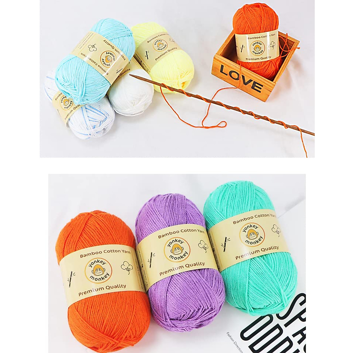 10-Pack of Yonkey Monkey 500 Grams Yarn - 70% Rayon derived from Bamboo, 30% Cotton - Imported - White 9013