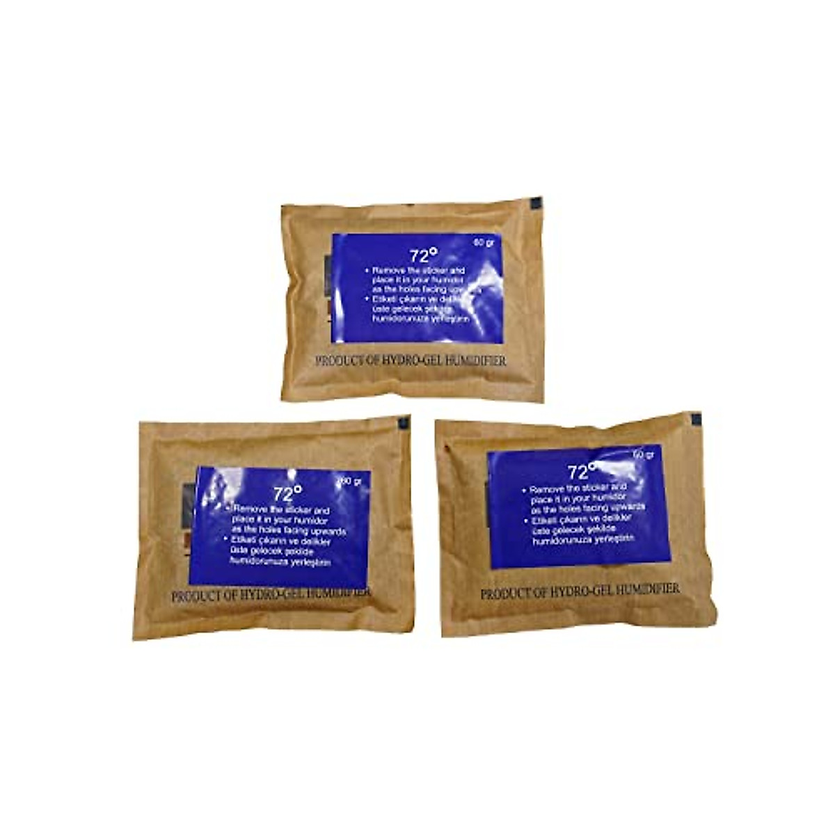 Hydro-Gel Humidifier (3X / Lot) Humi-Pack 60gr Cigar Humidor Humidifier - Humidification Packs - 72%RH Humidity Control - All In One Solution 4x4.5x1.5