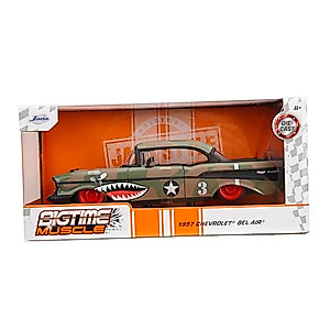 Big Time Muscle 1:24 1957 Chevrolet Bel Air Die-Cast Car, Toys for Kids and Adults(Army Green)