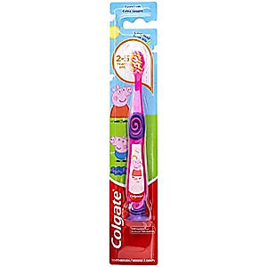 Colgate Kids Toothbrush, Peppa Pig Characters, with Suction Cup for Little Children Ages 2+, Extra Soft (Colors Vary) - Pack of 6