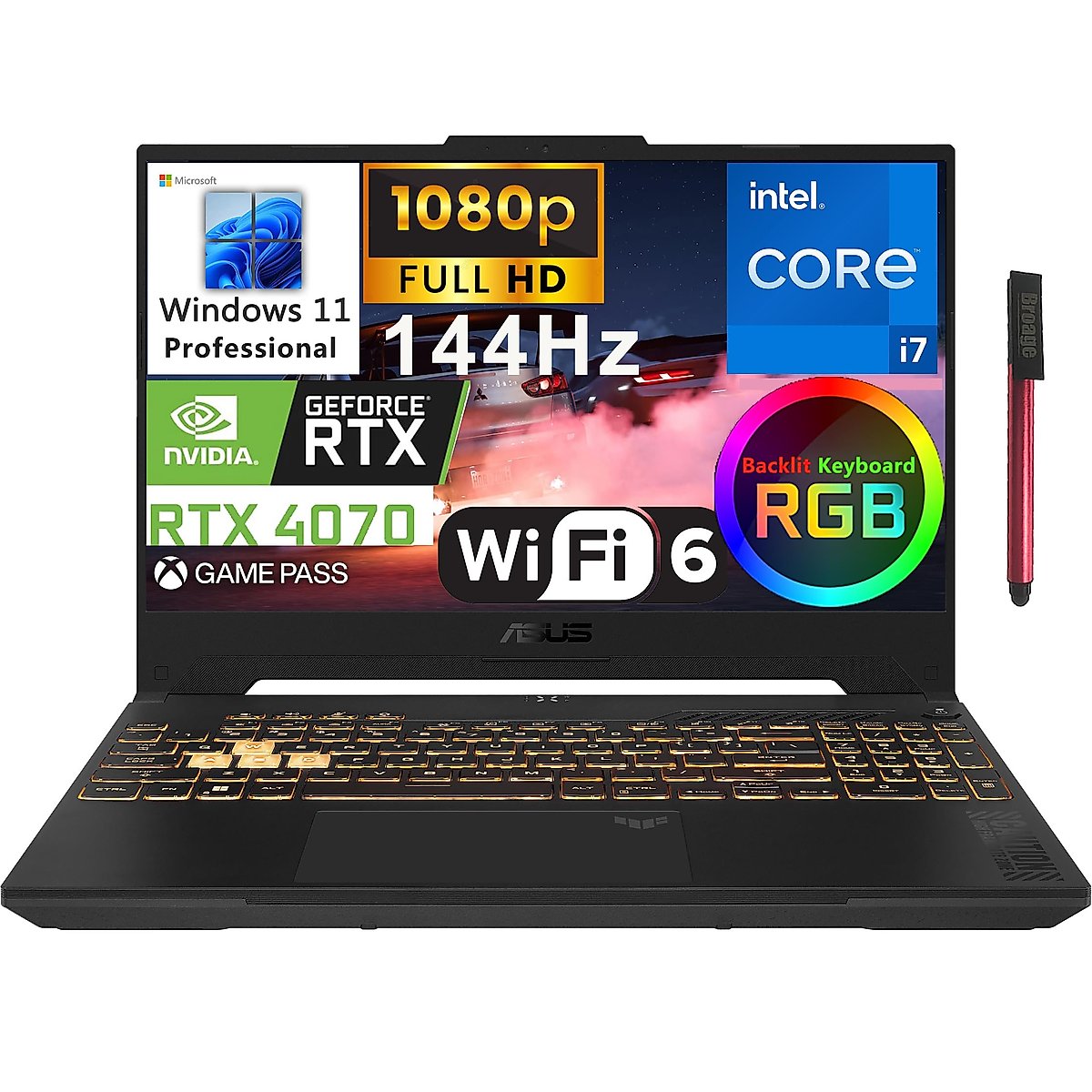 2023 ASUS TUF F15 15.6" 144Hz FHD Gaming Laptop Computer, 12th Gen Intel 14-Core i7-12700H, GeForce RTX 4070 8GB, 32GB DDR4 RAM, 1TB PCIe SSD, WiFi 6, Bluetooth5.2, RGB Keyboard, Windows 11 Pro, BROAG