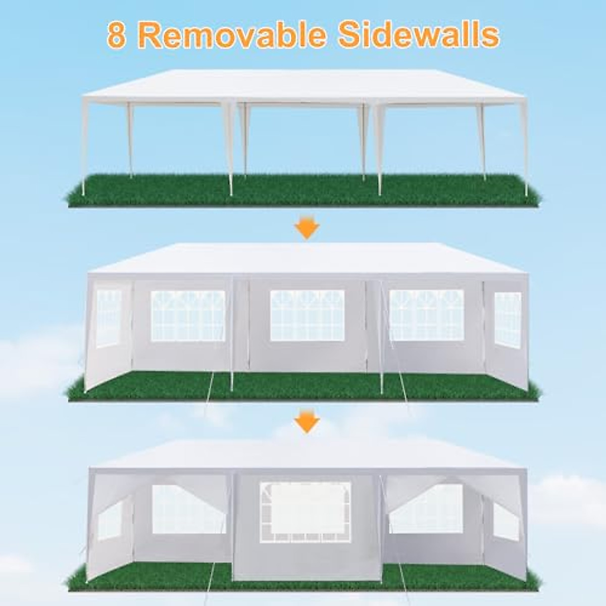 Outvita Outdoor Party Tent, Patio Wedding Gazebo Waterproof White Canopy with Sidewalls For Cater Events Pavilion Beach BBQ (10'x30')