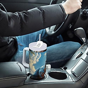 Slewiaeky Tumbler with Handle 40 oz Cool Beast Dinosaur T Rex Travel Mug with Lid and Straw Stainless Steel Vacuum Insulated Water Bottle Cup for Iced Tea Coffee Cold Beverages Cup Holder Friendly
