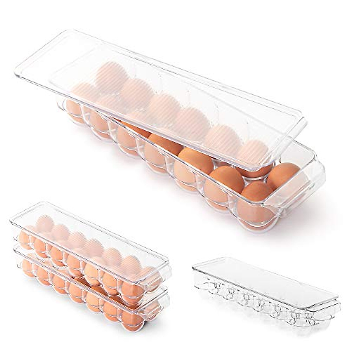 Smart Design Stackable Egg Holder for Refrigerator – Set of 4, Holds 32 Eggs Total, 15 x 4 in. – Egg Holder with Handle and Lid for Easy Fridge Organization and Storage – Made with BPA-Free Plastic