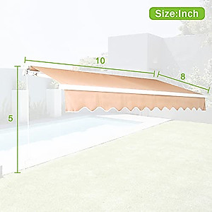 Patio Awning Retractable Awning Sunshade Shelter Deck Canopy Window Door Awning with Crank Handle and UV Water-Resistant Fabric for Outside Patio Porch Garden,Tan (8’x10’)