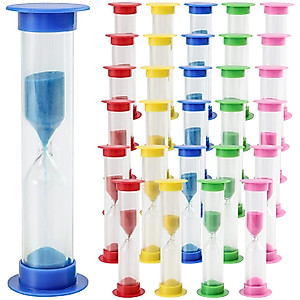 MUKCHAP 30 PCS 3.4 Inch Colorful 1 Minute Sandglass Timer, 5 Colors Plastic Hourglass Timer, Mini Sand Clock Timer, Time Management Game, Countdown Toy, Yellow, Red, Blue, Green, Pink