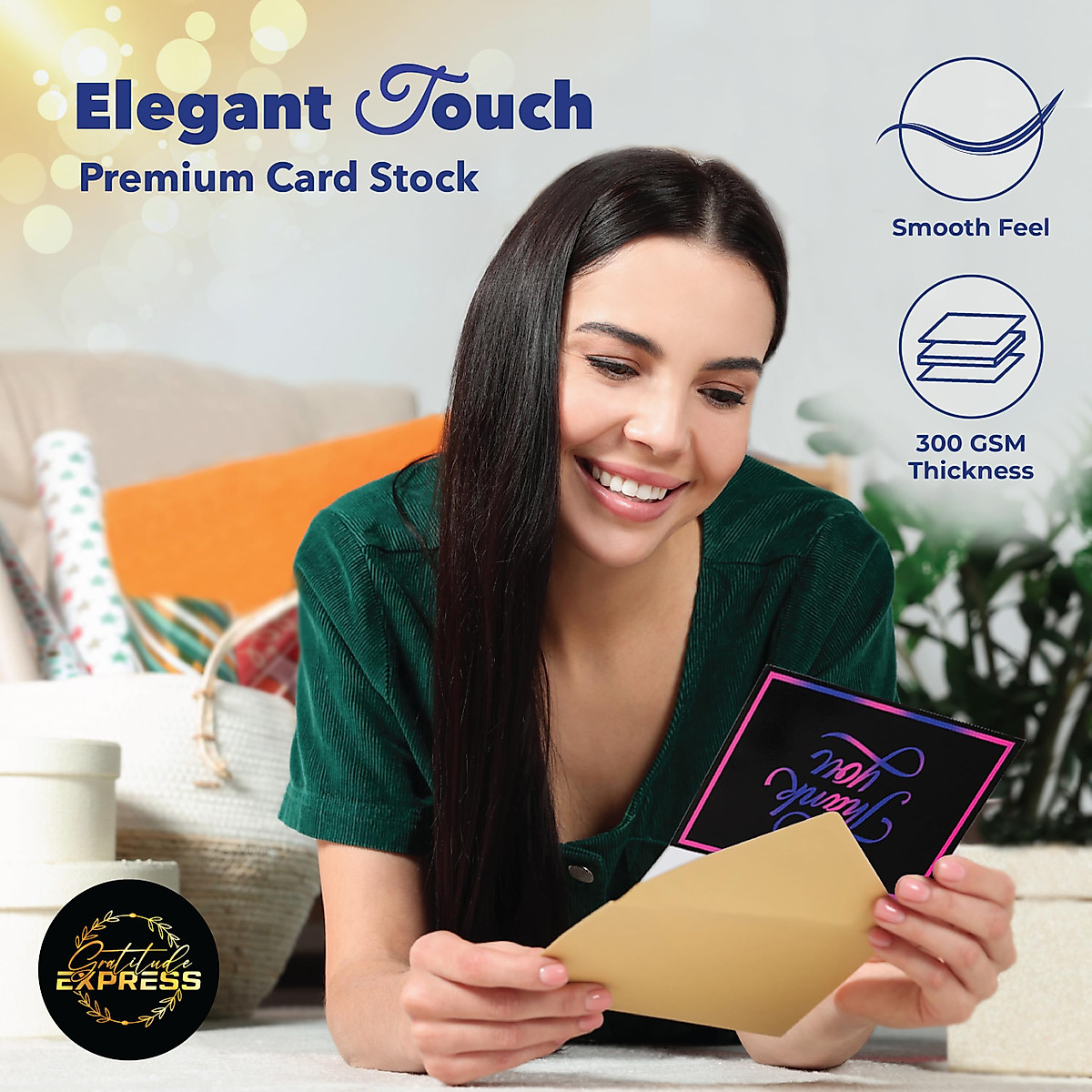 Gratitude Express Thank You Cards With Envelopes - With 48 Cards for Any Occasion, 48 Brown Envelopes, 48 Stickers