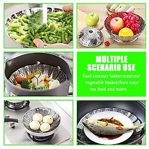 Steamer Basket Stainless Steel Vegetable Basket Metal Handle Folding Silicone Feet Steamer Insert for Cooking Veggies Fish Seafood Include Safety Tool,Fit Various Pot Pressure Cooker (7" to 11")