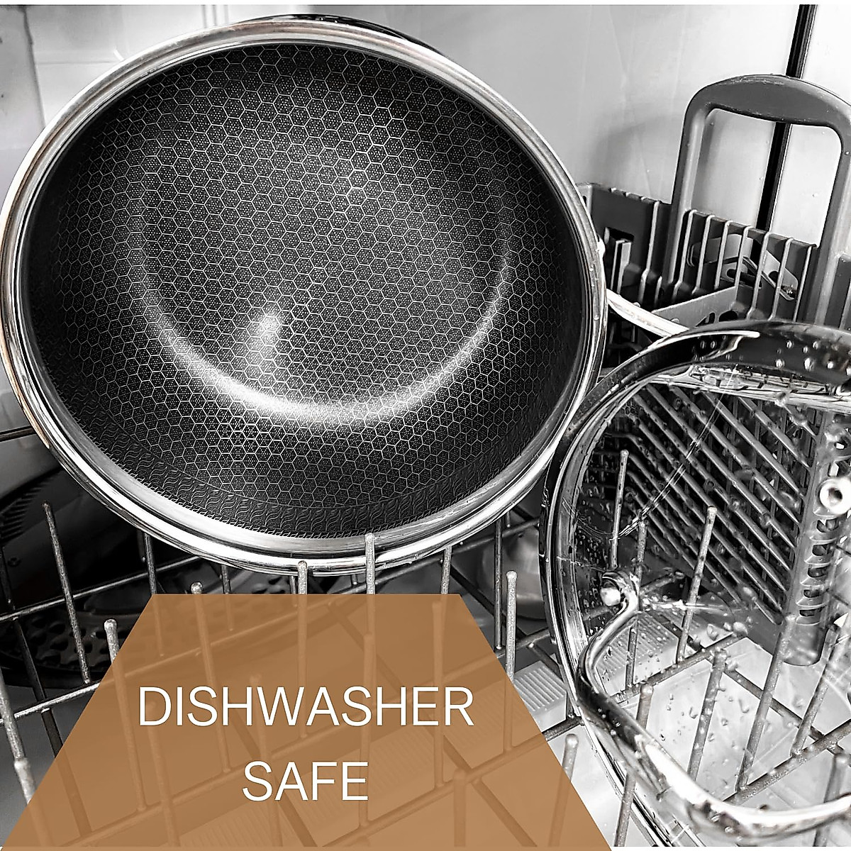 Cooksy 1.5 Quart Hexagon Surface Hybrid Stainless Steel Saucepan with Lid