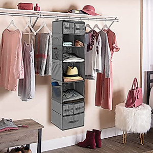 ZOBER Hanging Closet Organizer and Storage Shelves - 9-Shelf Wardrobe Clothes Organizer for Dorm Room, Baby Nursery, Small Closet Storage - Grey