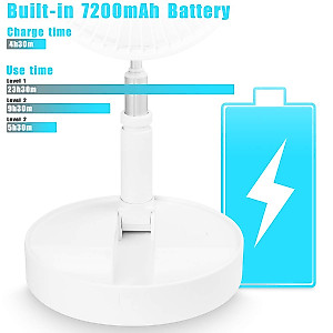 AICase Stand Fan,Folding Portable Telescopic Floor/USB Desk Fan with 7200mAh Rechargeable Battery,4 Speeds Super Quiet Adjustable Height and Head Great for Office Home Outdoor Camping