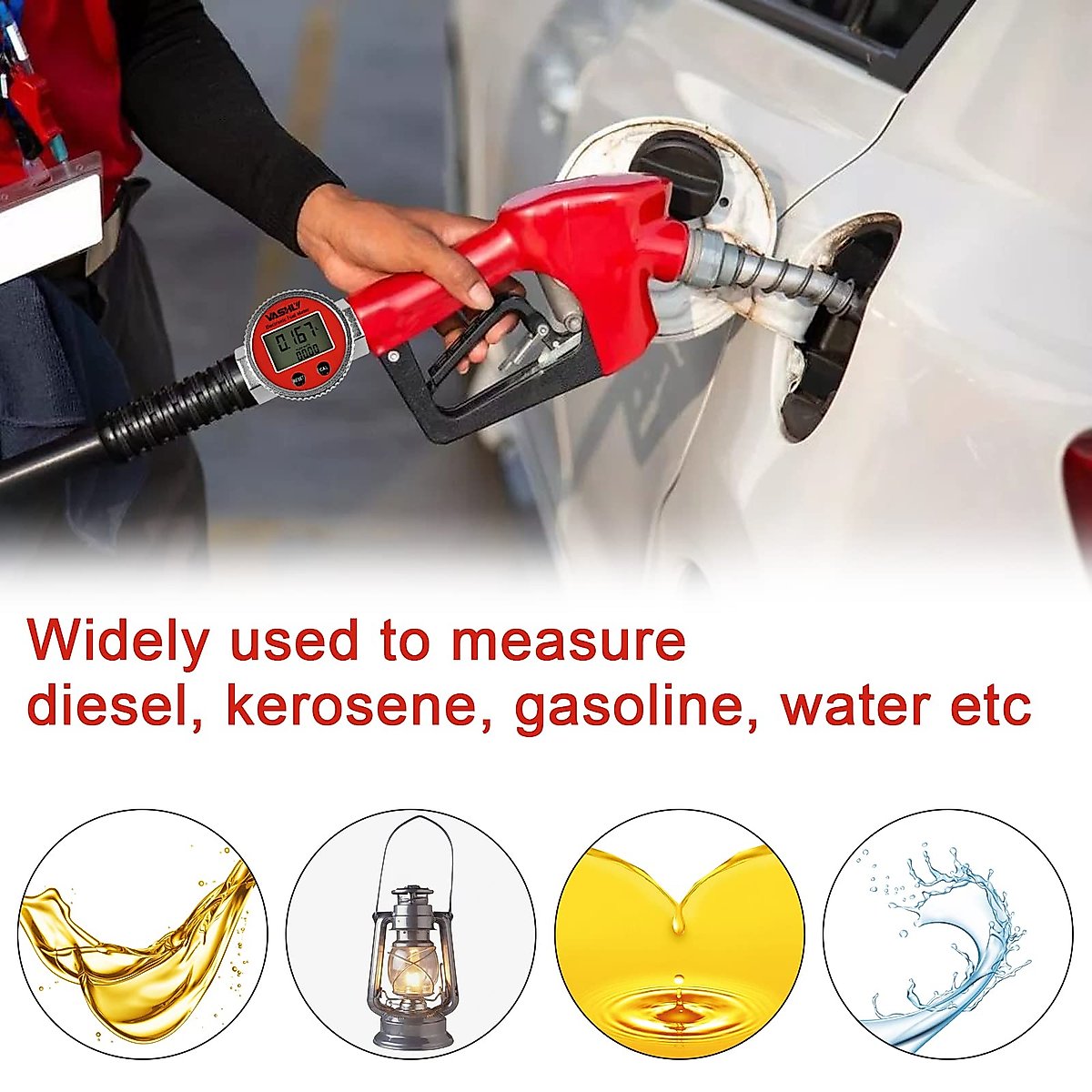 Vashly 1 Inch Turbine Fuel Flow Meter with NPT Counter and Digital LCD Display Flowmeter for Measure Diesel Kerosene Gasoline (1 Inch)