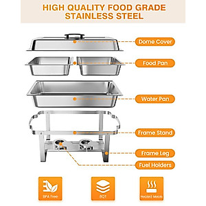 Takywep Chafing Dish Buffet Set 2 Pack, 8 QT Stainless Steel Chafer Buffet Food Servers and Warmers Set with Water Pan for Weddings, Parties, Banquets, and Catering