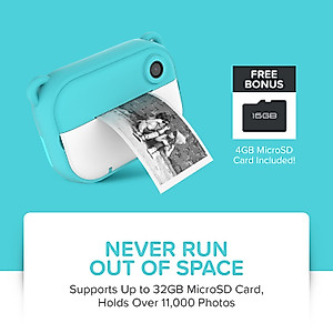 Kids Instant Print Camera myFirst Camera Insta 2 with 12MP Photos 1080P Video Selfie Lens Christmas Birthday Gifts for Boys Ages 3-12, microSD Card, Neck Lanyard Portable Travel Camera (Blue)