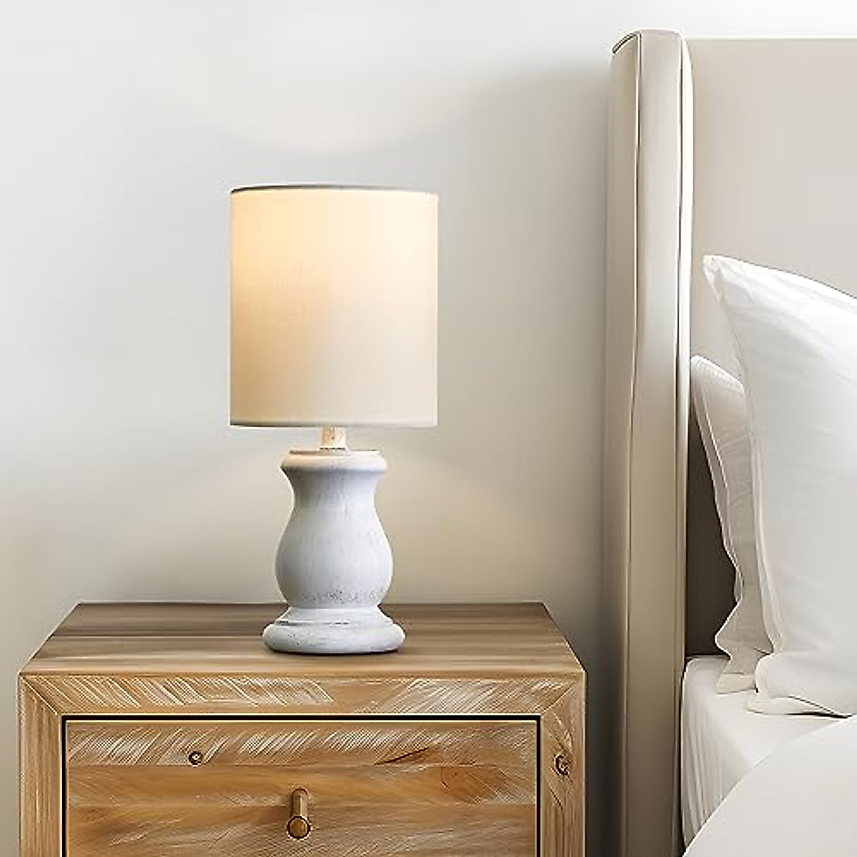 OYEARS 12.25" Small Table Lamps Set of 2 for Bedroom Living Room Simple Retro Wood Grain Farmhouse Bedside Lamps Suitable for Nightstand Children's Room or University Dormitory