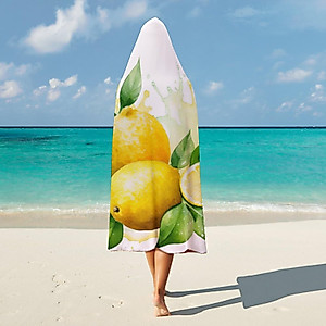 Watercolor Lemon Fruit Hooded Blanket Summer Fresh Fruit Big Hug Fleece Hooded Blanket for Adult And Kids Women Men Hooded Blanket for Couch Travel 40"x50" Soft Wearable Blanket Hooded Throw