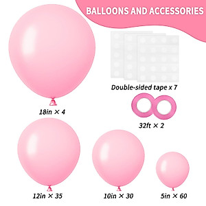 RUBFAC Pink Balloons 129pcs Light Pastel Pink Balloon Different Sizes 18 12 10 5 Inch for Garland Arch Birthday Party Baby Shower Gender Reveal Wedding Anniversary Easter Decoration