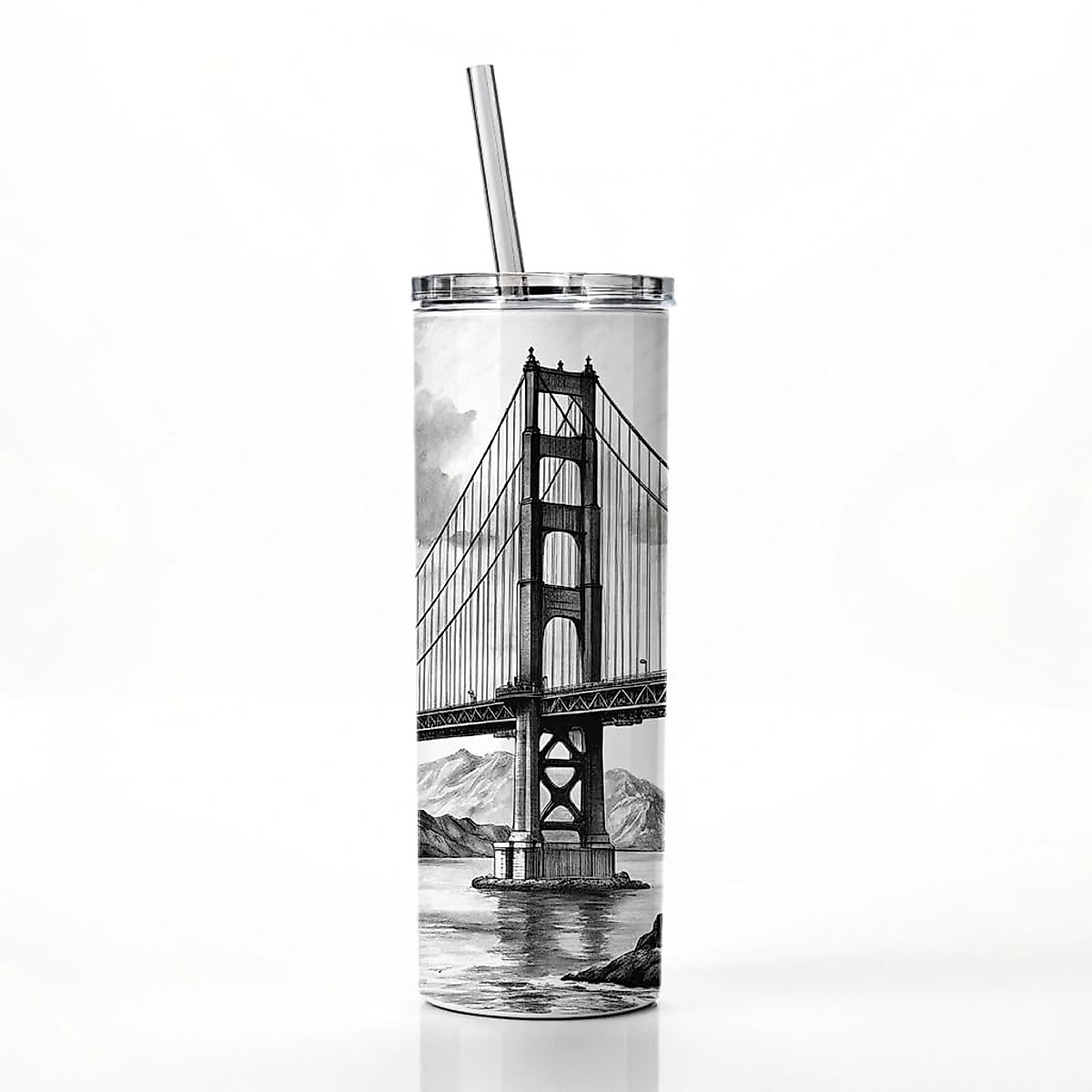 Sketch Of Golden Gate Bridge San Francisco California Skinny Tumbler 20oz with Straw Insulated Water Bottle Gift