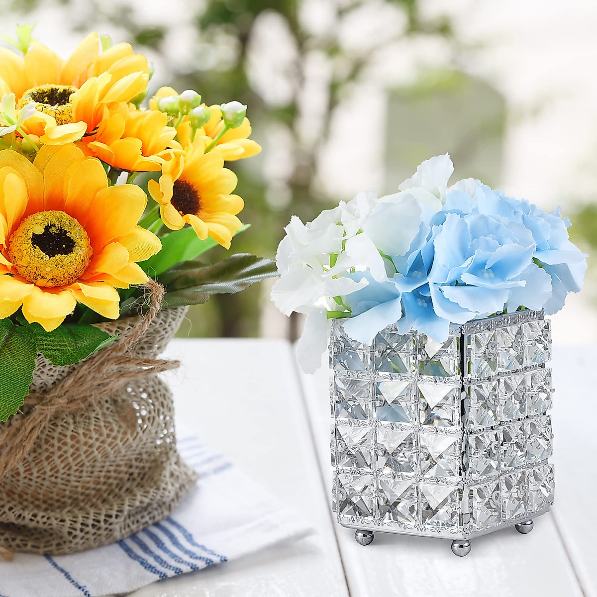 2 Packs Crystal Makeup Brush Holder Organizer Cosmetics Brushes Storage Cup Handcrafted Pen Pencil Holder Container, Square (Silver)