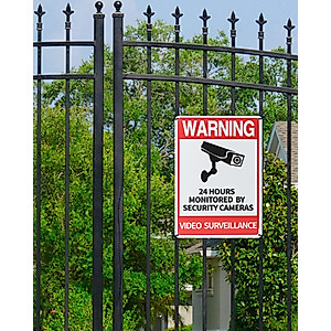 Thten 24 Hour Video Surveillance Sign, 14"×10" Security Camera Sign Warning for CCTV Recording System,Indoor Or Outdoor Use for Home Yard Business 2 Pack