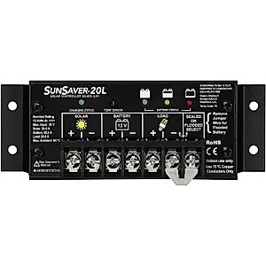 Morningstar SunSaver 20A PWM Solar Charge Controller 12V Batteries LVD, Solar Panel Controller Battery Controller Solar Controller 12V, Lowest Fail Rate Charge Controllers for Solar Panels