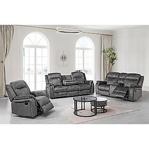 New Classic Furniture Park City Polyester Manual Sofa with Dual Recliner, Slate